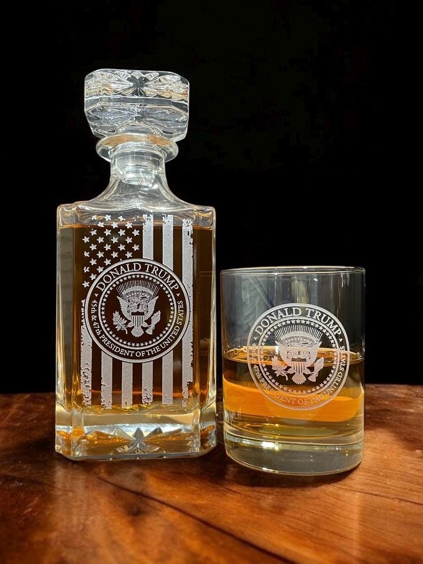 Trump Presidential Seal Whiskey Decanter Set – Engraved Trump 45 47 Fl ...