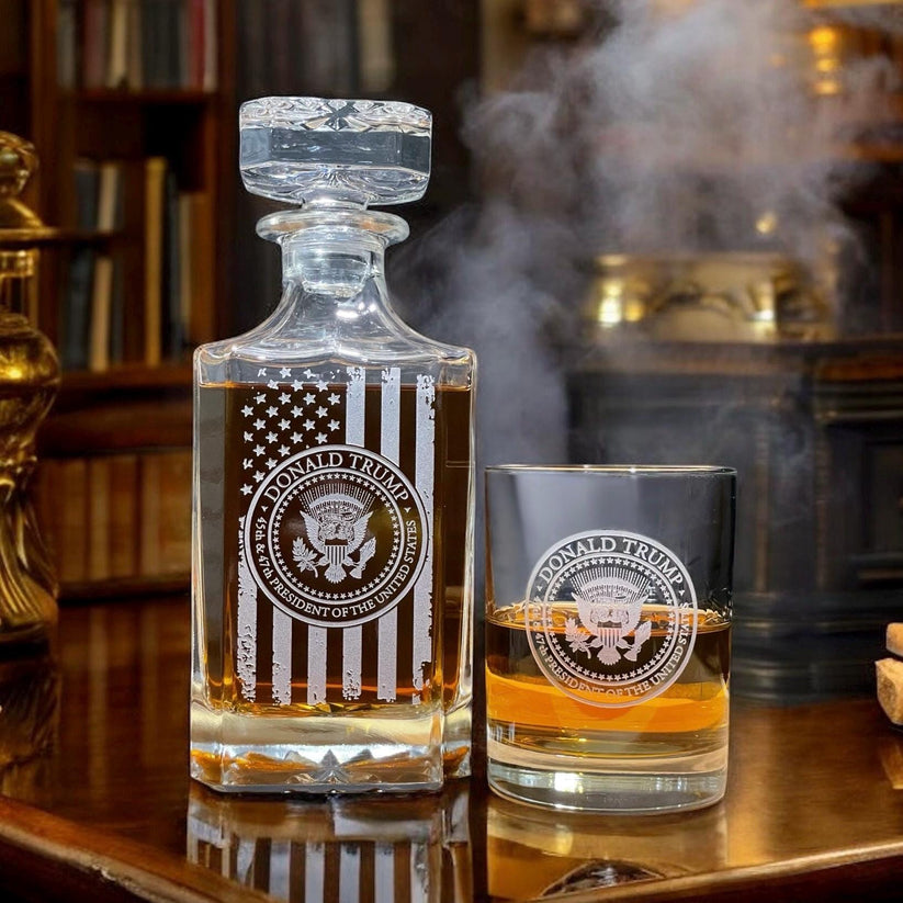 Trump Presidential Seal Whiskey Decanter Set – Engraved Trump 45 47 Fl ...