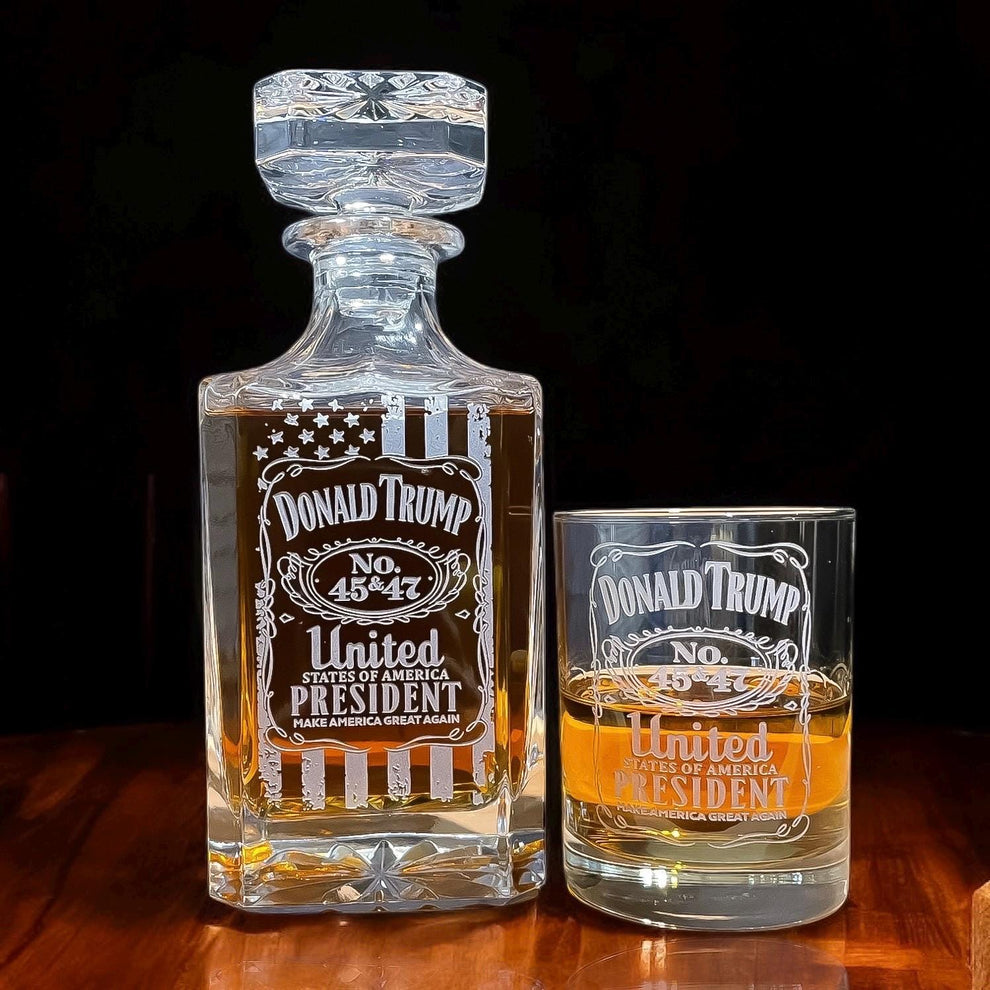 Trump Old No. 45 47 Whiskey Decanter Set – Engraved Trump Flag Liquor ...