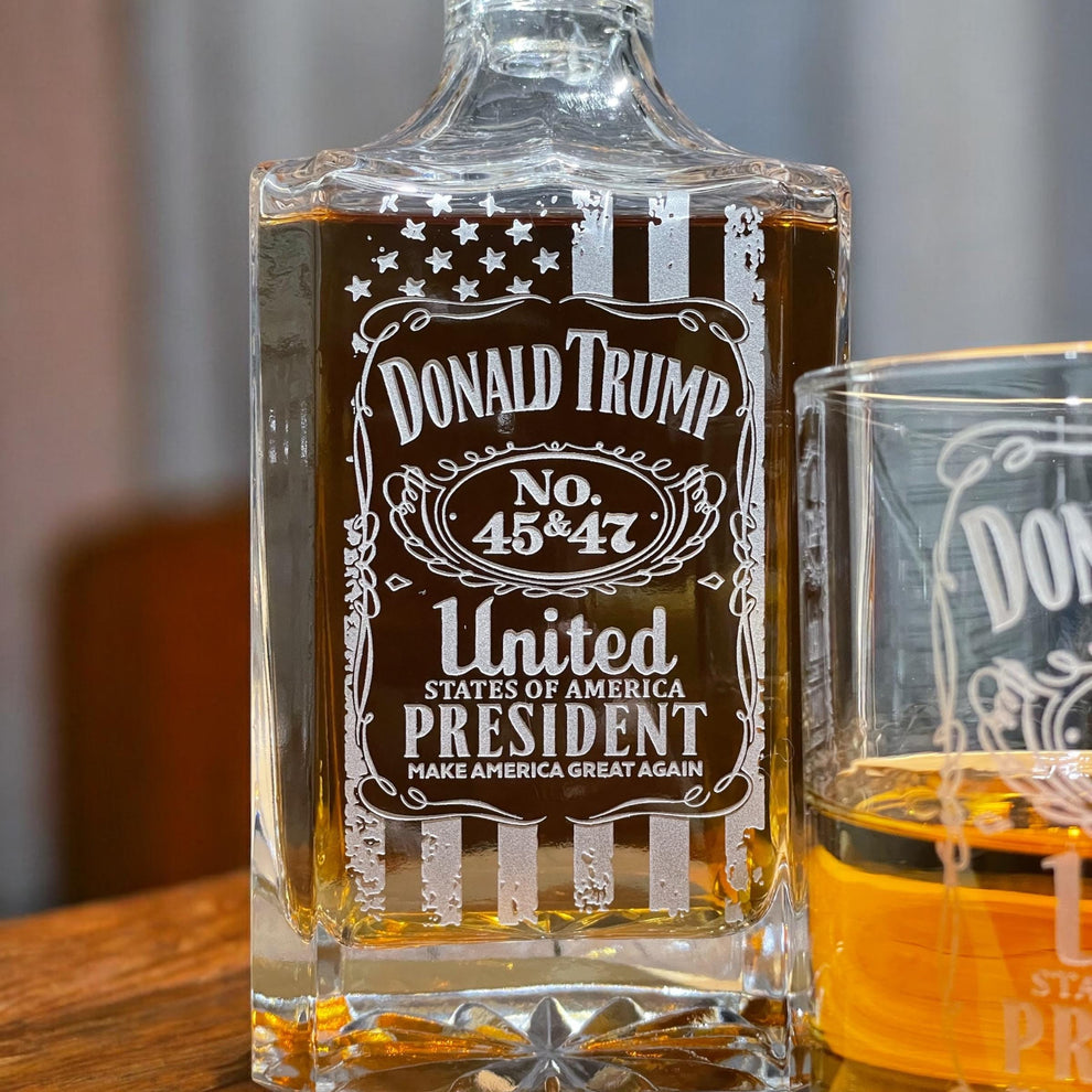 Trump Old No. 45 47 Whiskey Decanter Set – Engraved Trump Flag Liquor ...