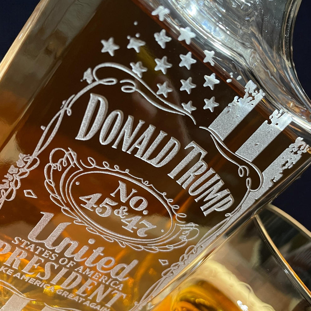 Trump Old No. 45 47 Whiskey Decanter Set – Engraved Trump Flag Liquor ...