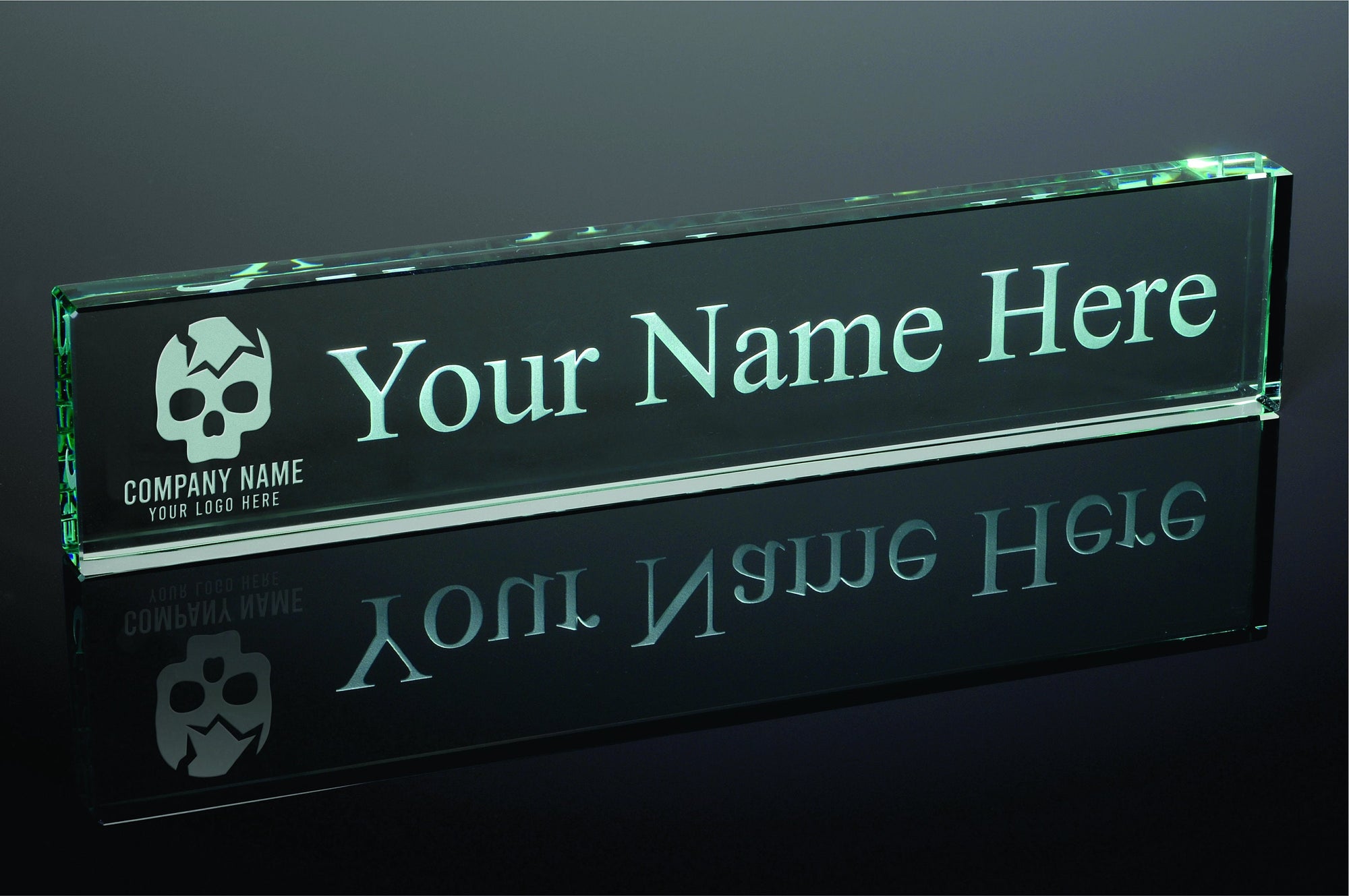 Corporate Logo Jade Glass Desk Name Plate - Engraved & Personalized ...